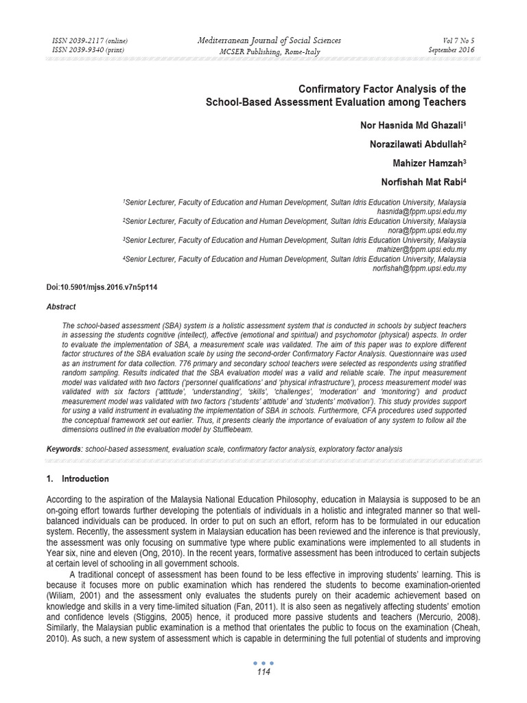 Confirmatory Factor Analysis of SBA Evaluation | PDF | Educational ...