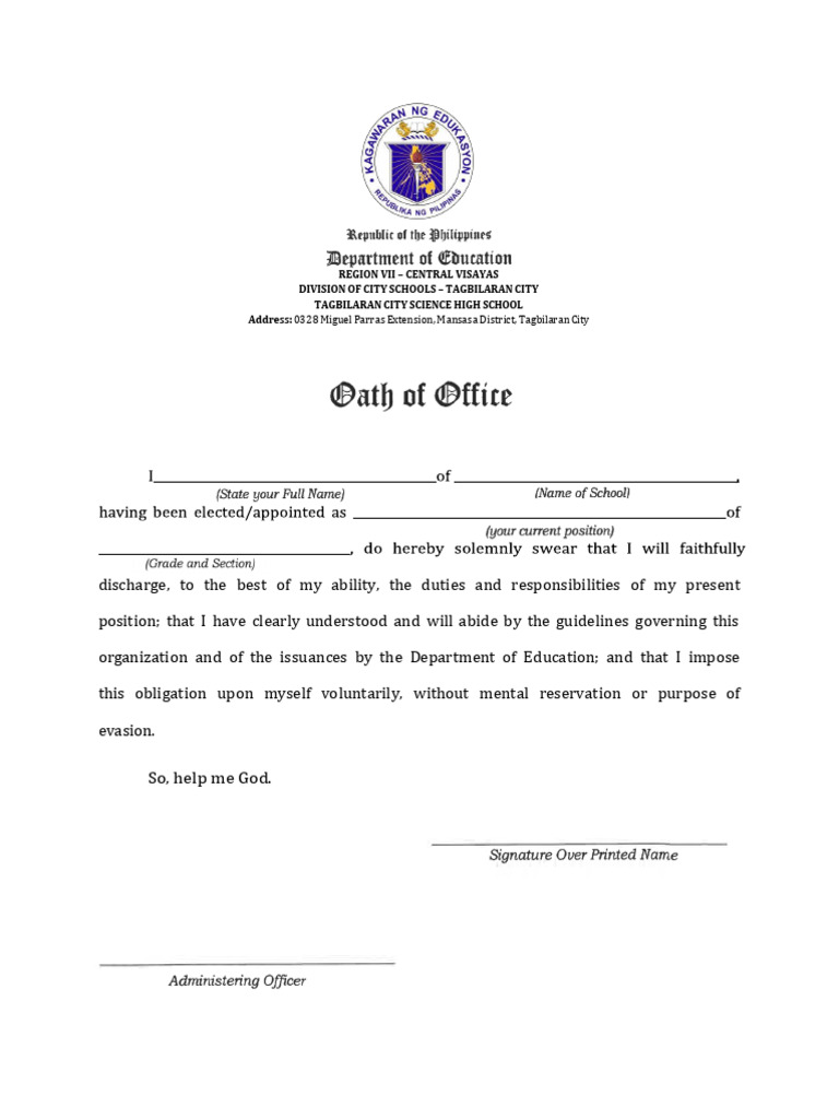 Oath of Office Classroom | PDF