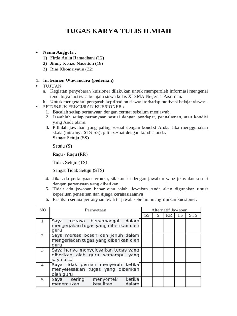Tugas Karya Tulis Ilmiah Motivasi Belajar | PDF