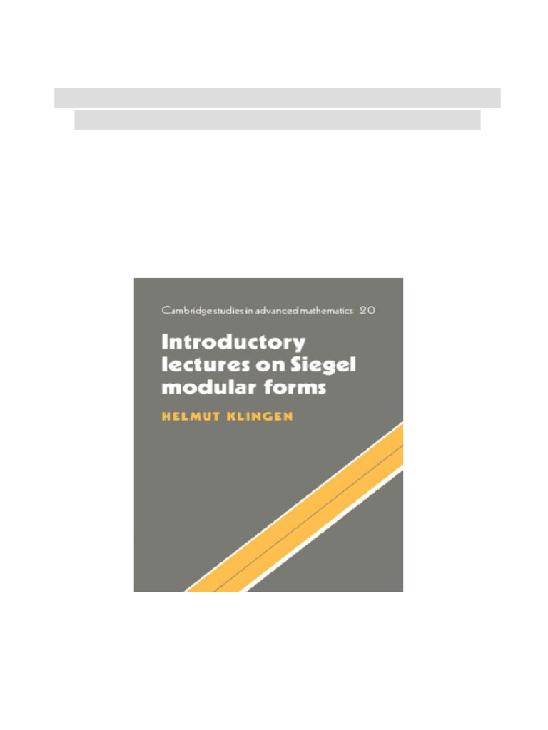 Introductory Lectures On Siegel Modular Forms 1st Edition Helmut Klingen PDF Download | PDF ...