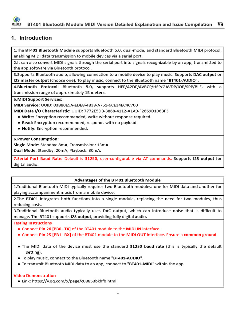 40 - BT401 Bluetooth Module MIDI Version Detailed Explanation, Testing ...