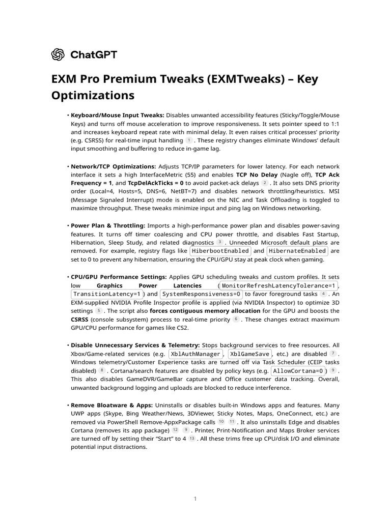 EXM Pro Premium Tweaks (EXMTweaks) - Key Optimizations | PDF | Transmission Control Protocol ...