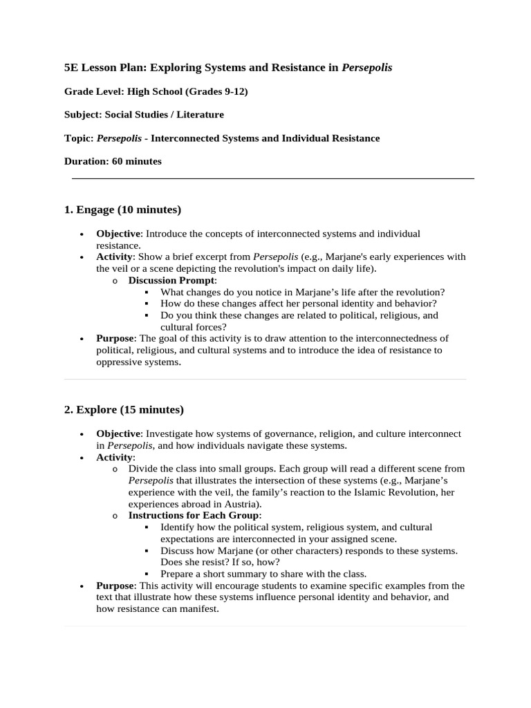 Persepolis Lesson Plan: Systems & Resistance | PDF | Psychology ...