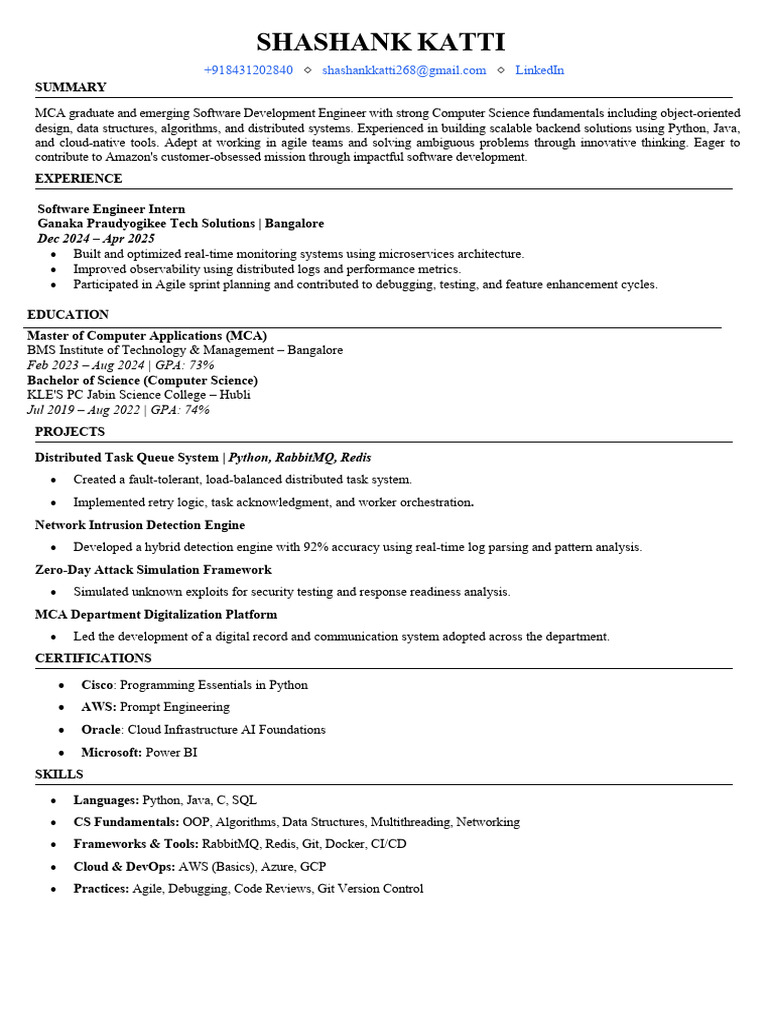 Shashank Katti Software Dev Engineer | PDF