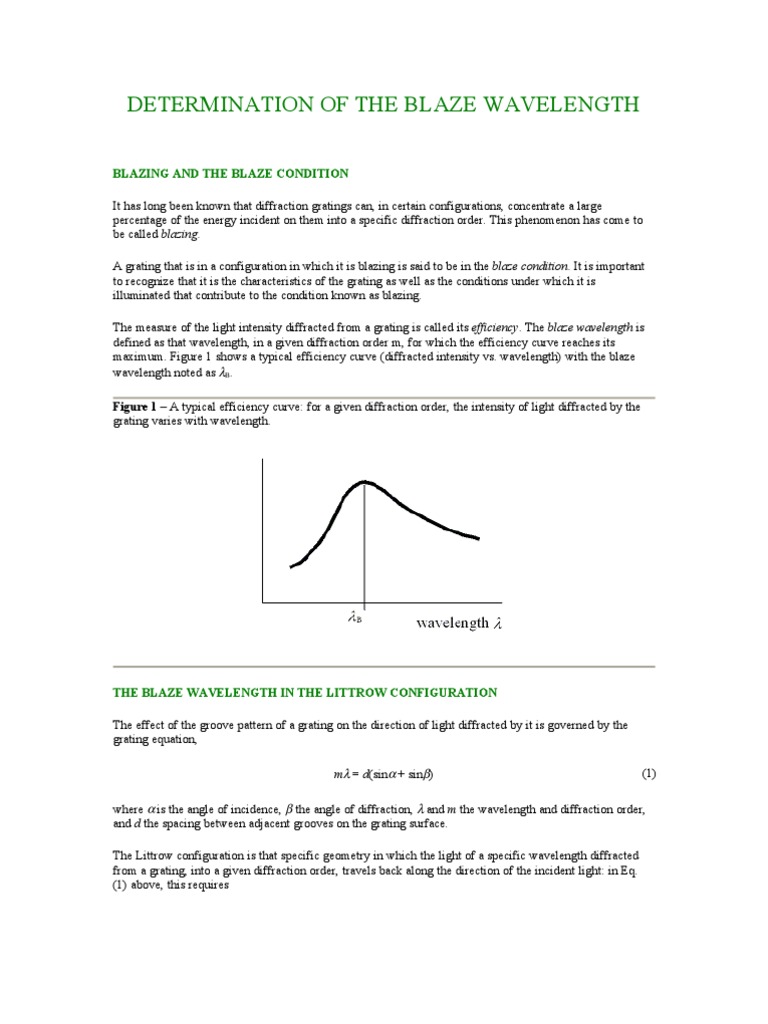 Blaze Wavelength and Grating Efficiency | PDF | Diffraction | Wavelength
