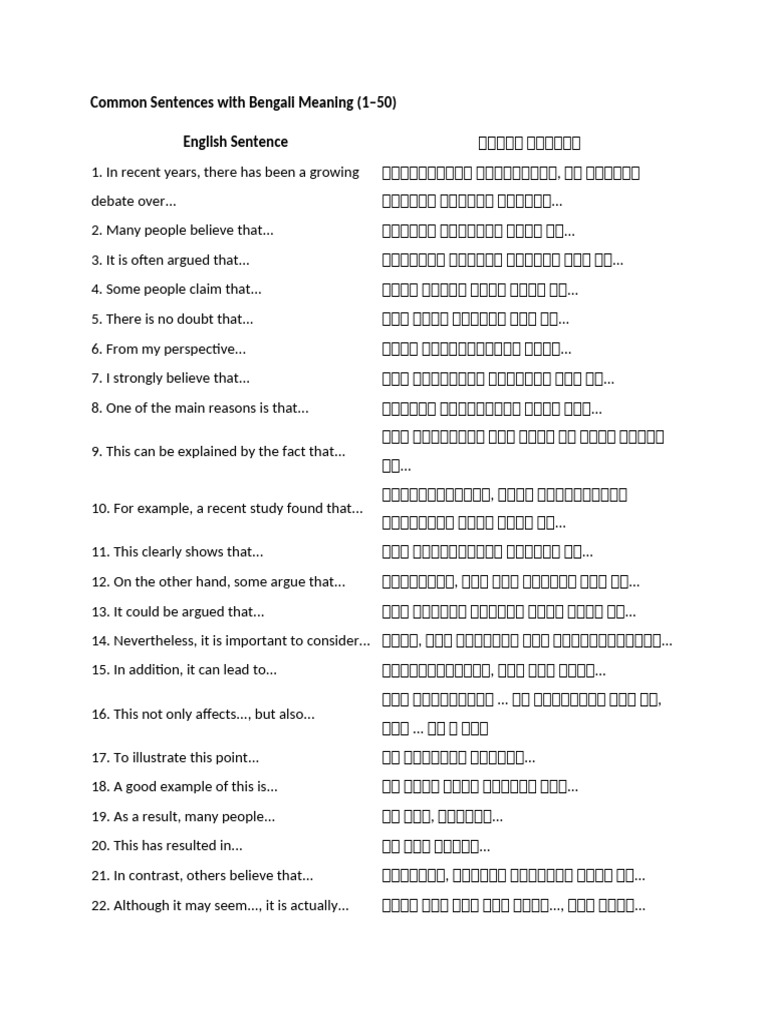 Common Sentences in Essays | PDF
