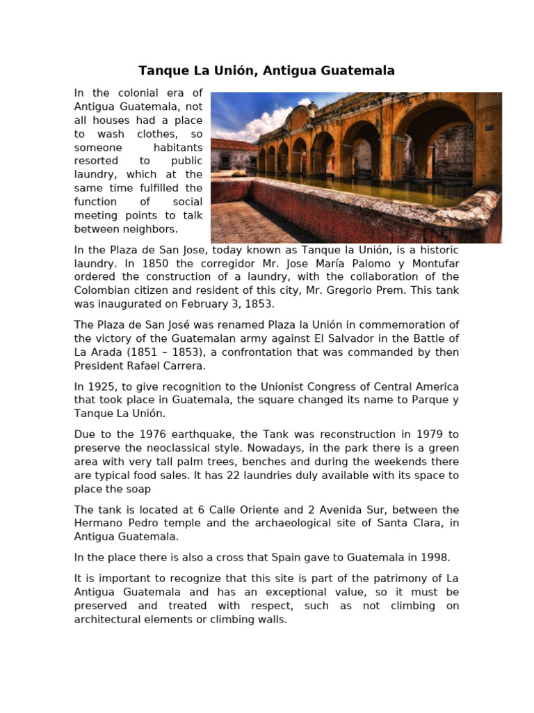 Tanque La Unión: Historic Laundry Site | PDF