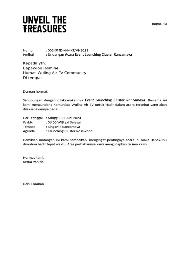 Undangan Launching Cluster Rancamaya | PDF