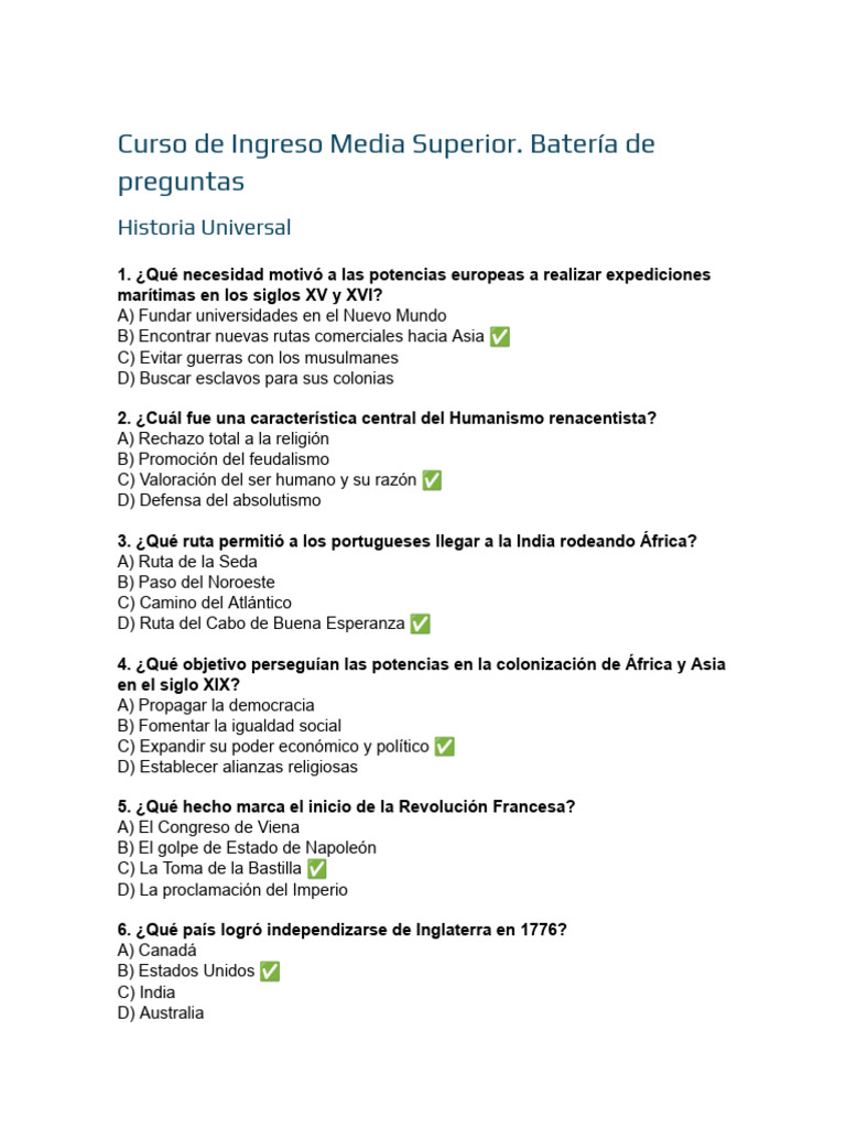 Bateria de Preguntas. Universal y M-Xico | PDF | México | revolución ...