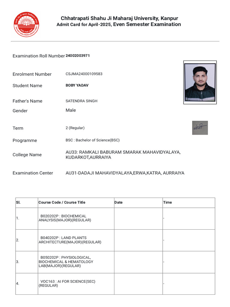 Csjmu - Samarth.edu - in Index - PHP Examstudent Hall-Admit-card View ...