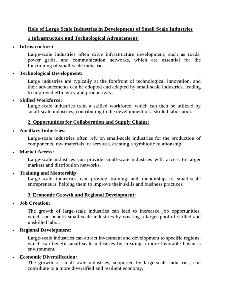Role of Large Scale Industries in Development of Small Scale Industries ...