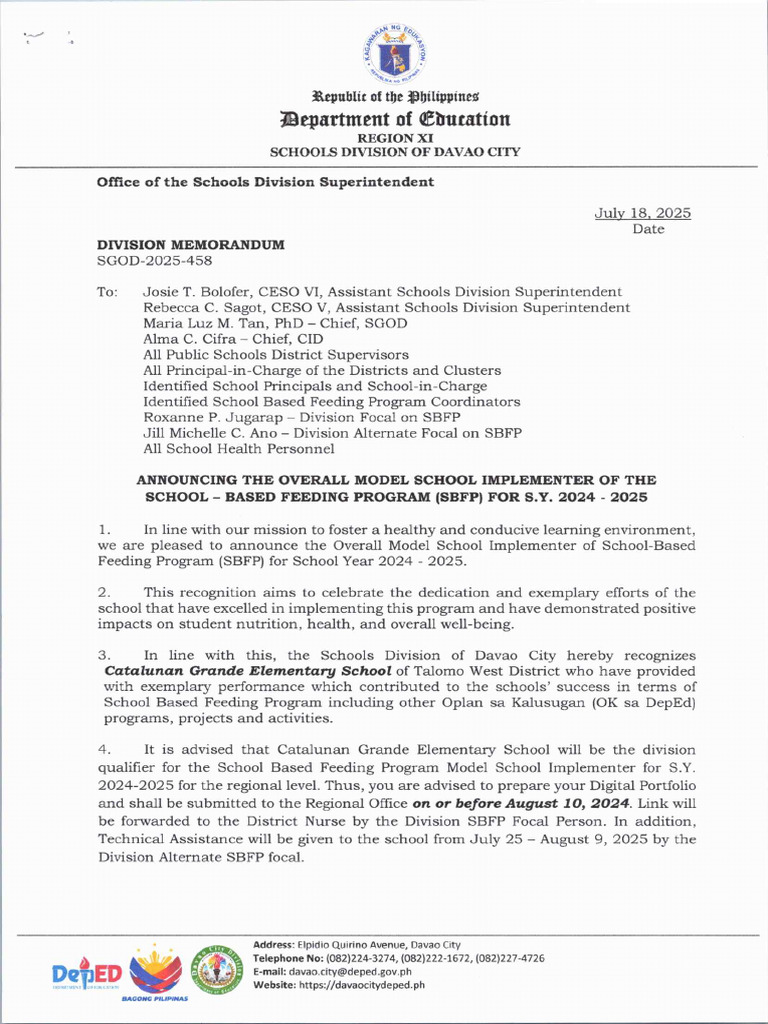 Sgod-2025-Dm No. 458 - Announcing The Overall Model School Implementer ...