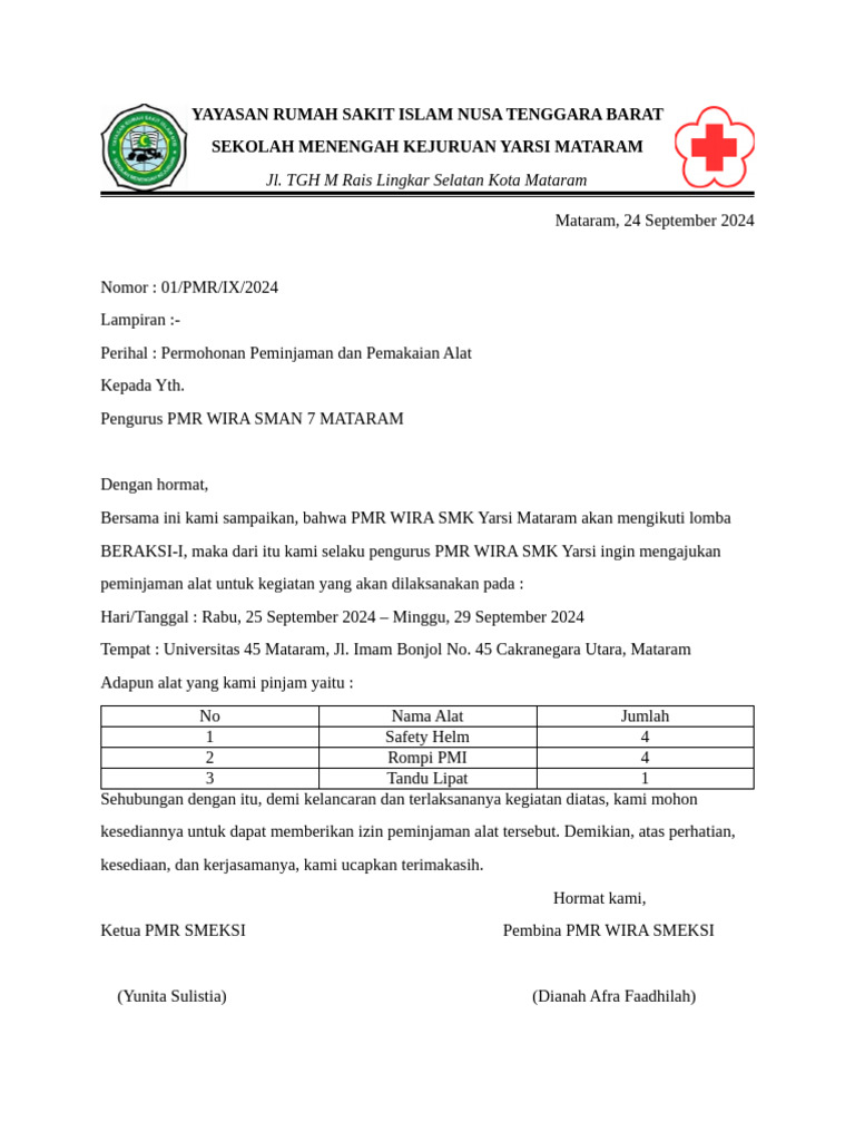 Proposal Peminjaman Alat PMR | PDF