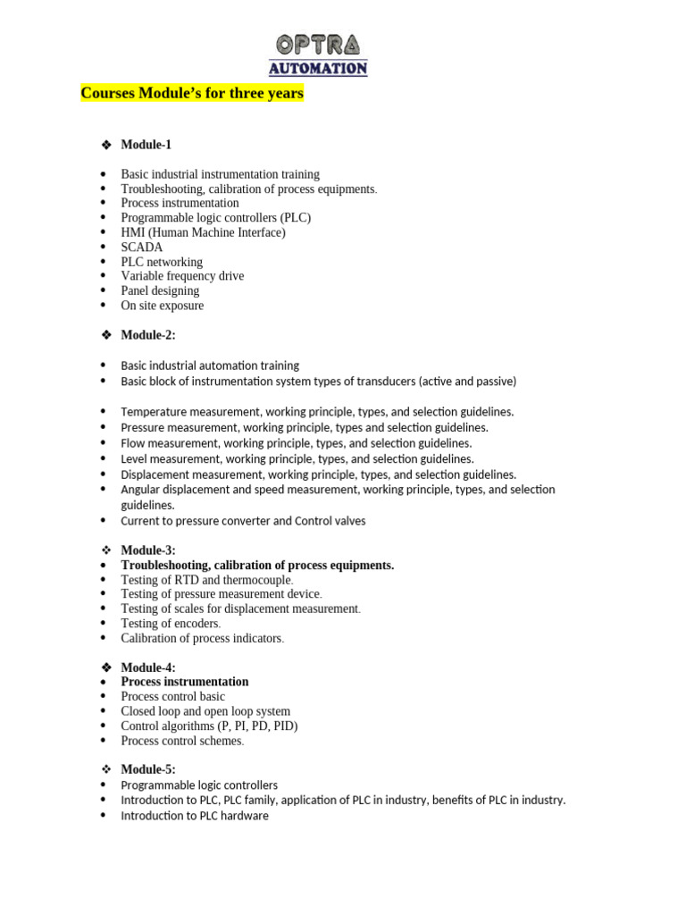 Course - Module Optra Automation | PDF | Programmable Logic Controller | Instrumentation