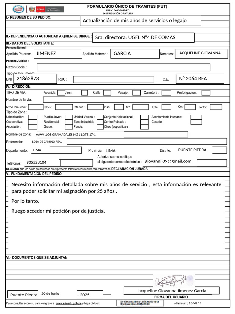 Solicitud Detallada de Mis Años de Servicio (Legajo) | PDF