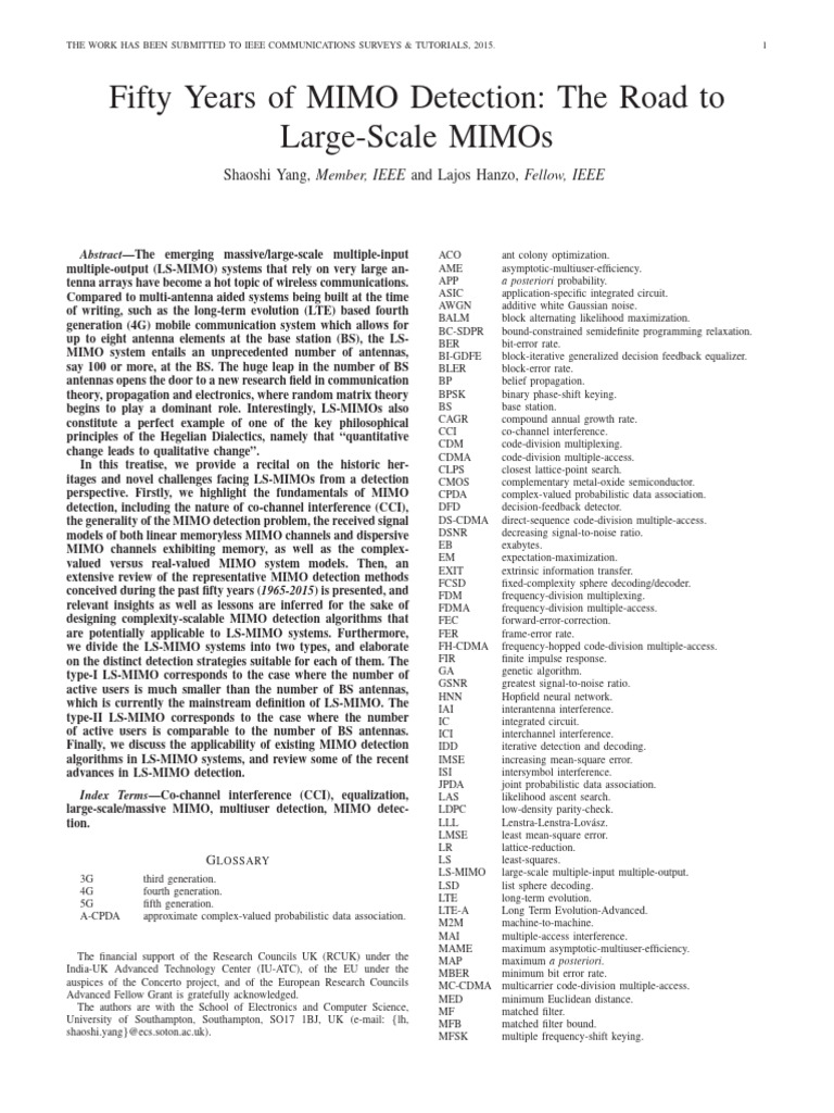 LS-MIMO Detection: Challenges & Advances | PDF | Mimo | Channel Access ...