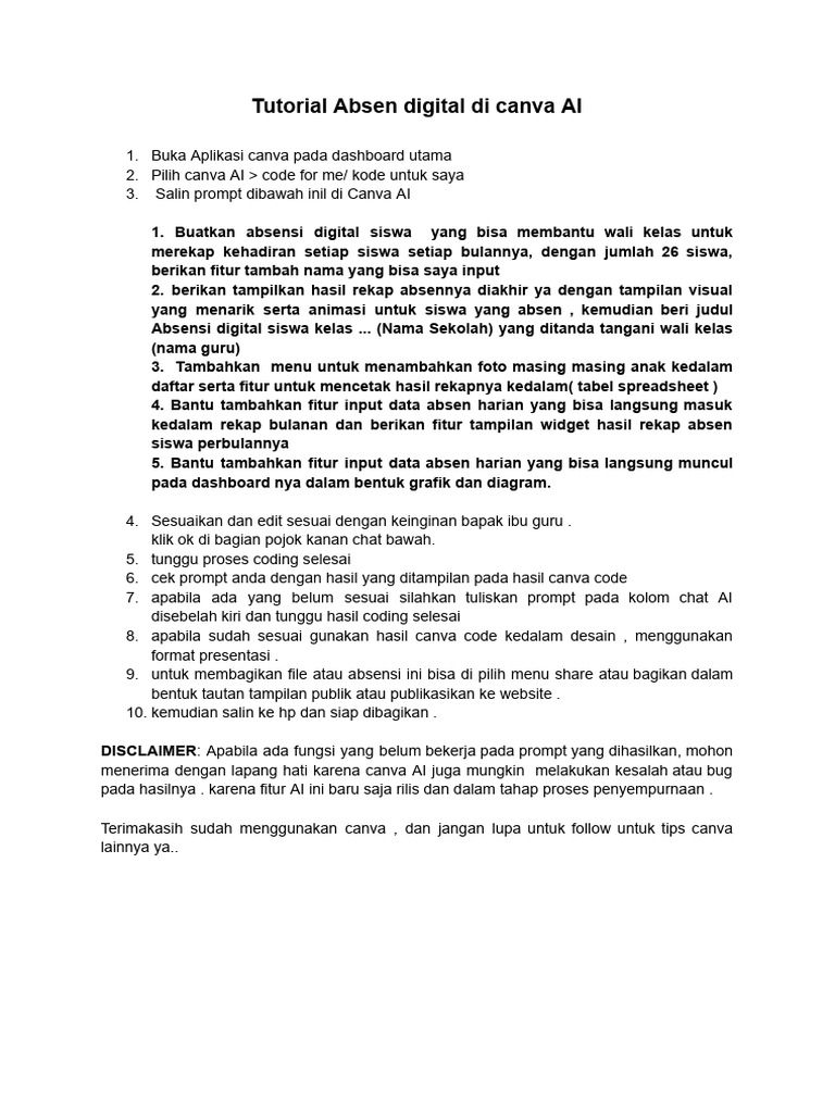 Tutorial Absen Digital Di Canva AI | PDF