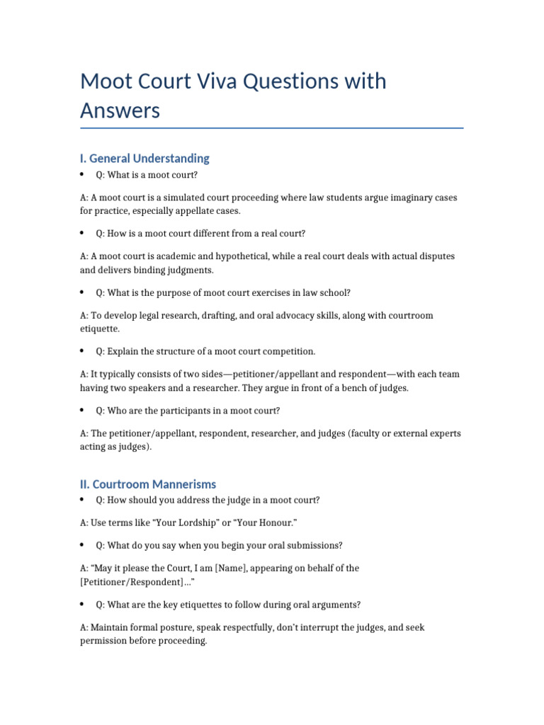 Moot Court Viva Questions & Answers | PDF | Judiciaries | Justice