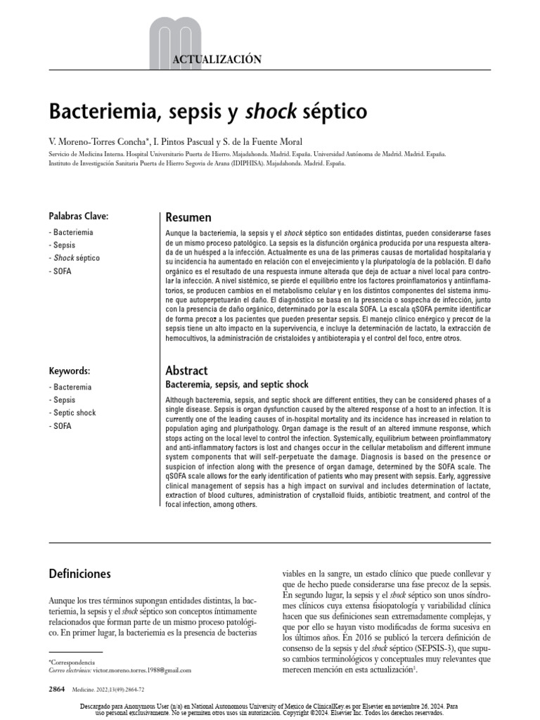 Bacteremia Sepsis Shock Septico | PDF | Septicemia | Inmunología