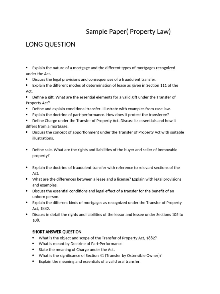 Property Law Exam Sample Paper | PDF | Lease | Mortgage Law