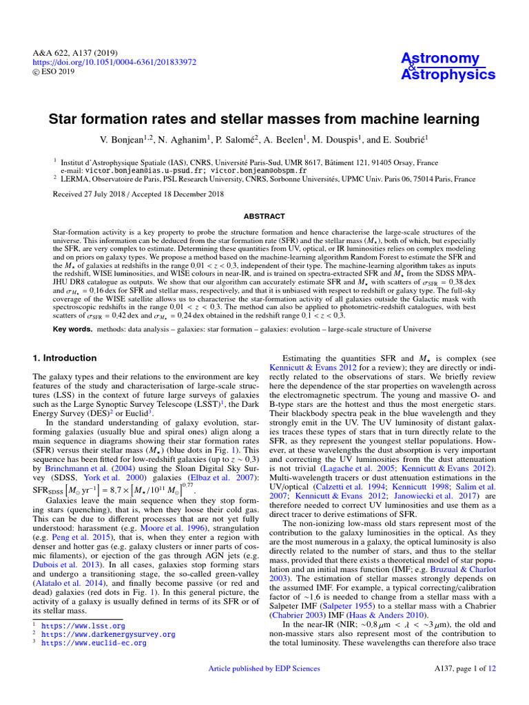Machine Learning for Star Formation Rates | PDF | Galaxy | Stars