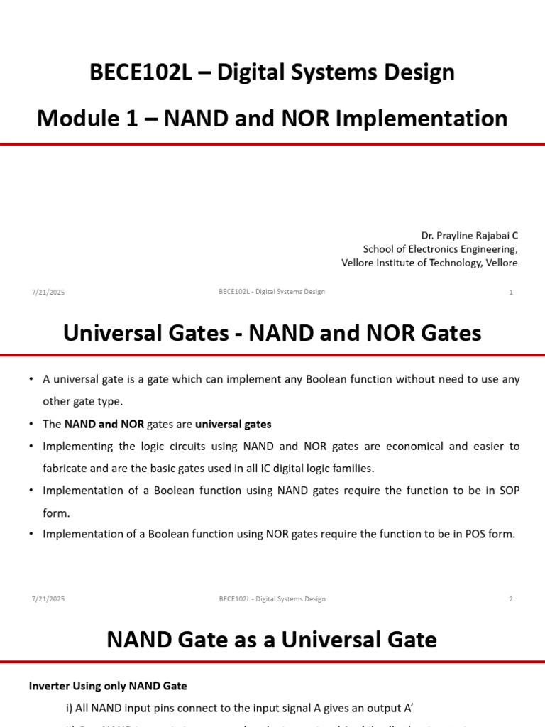 3-NAND and NOR Implementations-19-07-2025 | PDF | Logic Gate | Digital Electronics