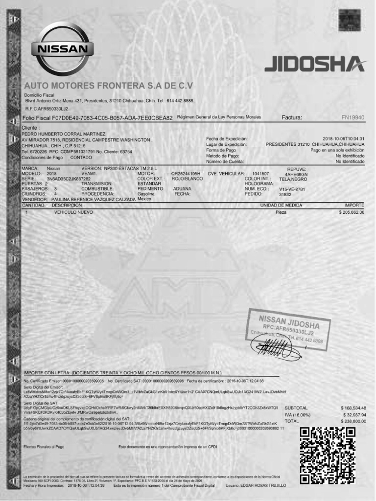 Origen Nissan NP 300 Estacas | PDF