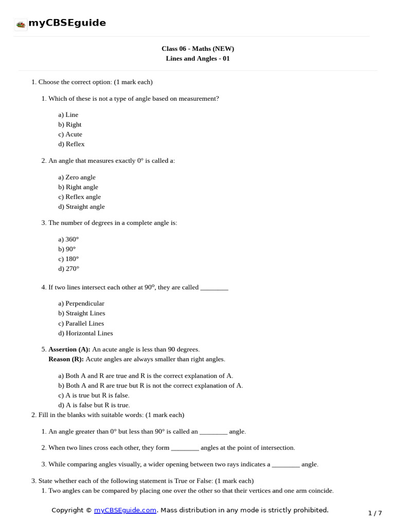 Lines and Angles 01b | PDF | Line (Geometry) | Angle