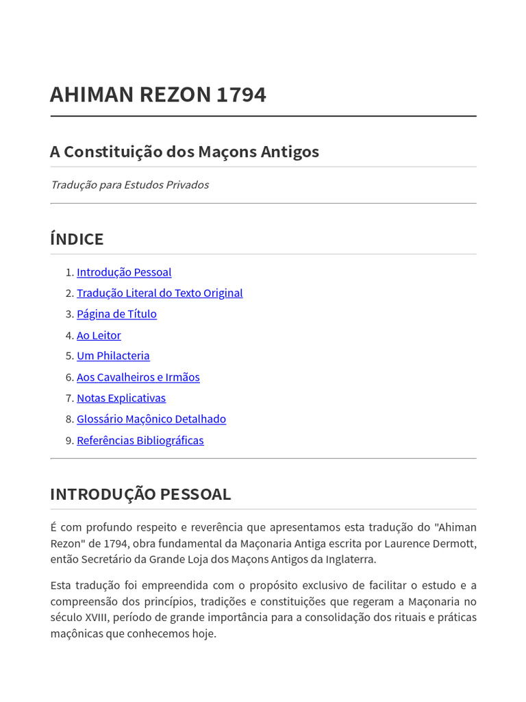 Tradução do Ahiman Rezon de 1794 | PDF | Maçonaria | Loja Maçônica