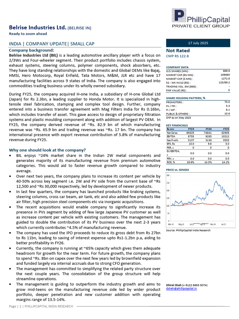 Phillip Capital Update On Belrise Industries LTD Ready To Zoom Ahead ...