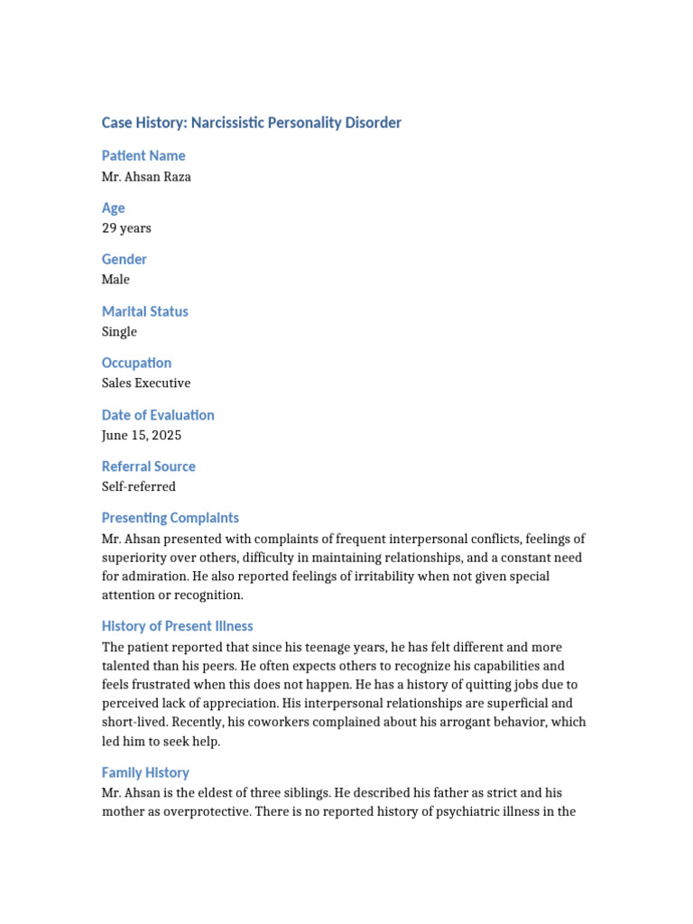 Case Study: Narcissistic Personality Disorder | PDF | Mental Disorder ...