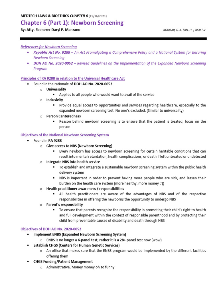 Chapter 6 Part 1 Newborn Screening | PDF | Medical Specialties ...