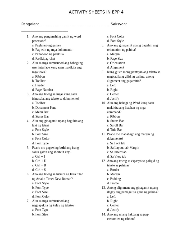 EPP Activity Sheet | PDF
