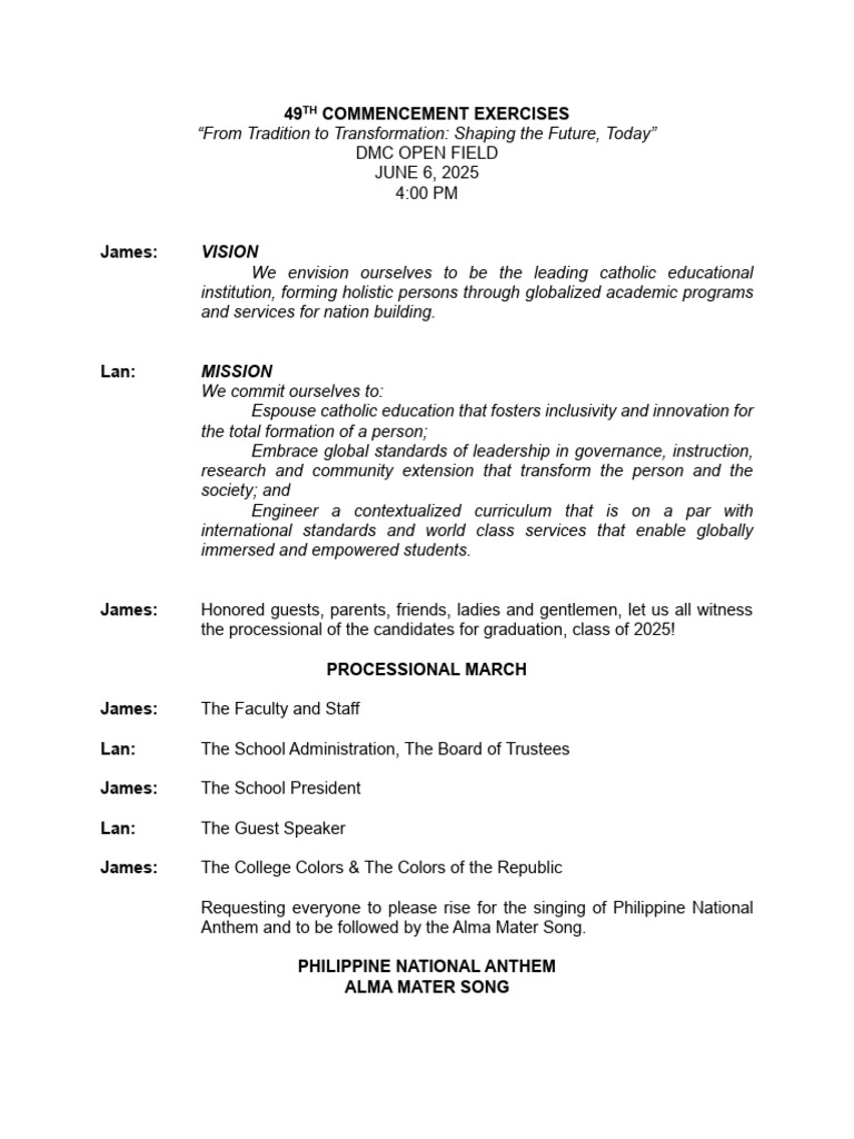49th Commencement Exercises (Script) | PDF | Qualifications | Educational Stages