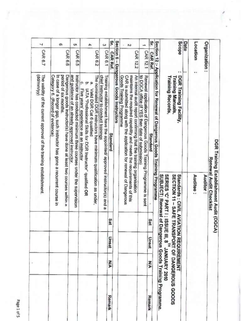 DG Training Audit Dgca Checklist - 250207 - 105853 | PDF