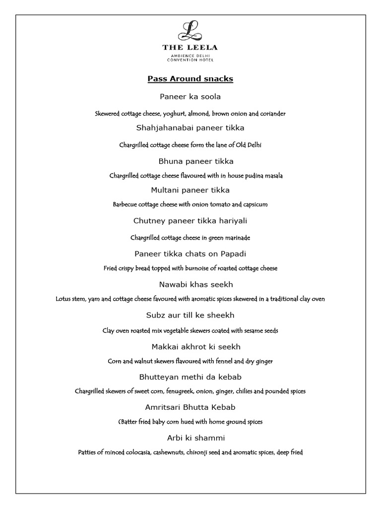 Leela Veg Menu Compendium 2022 | PDF | Indian Cuisine | Salad