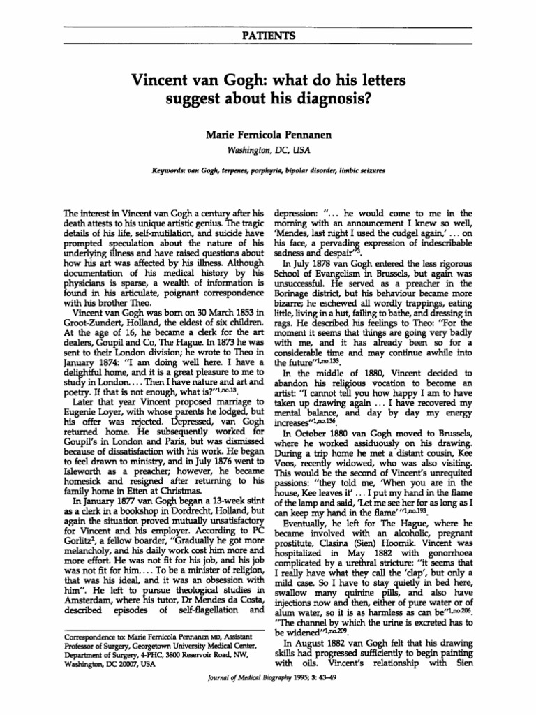 Van Gogh's Letters: Insights on His Illness | PDF | Bipolar Disorder ...