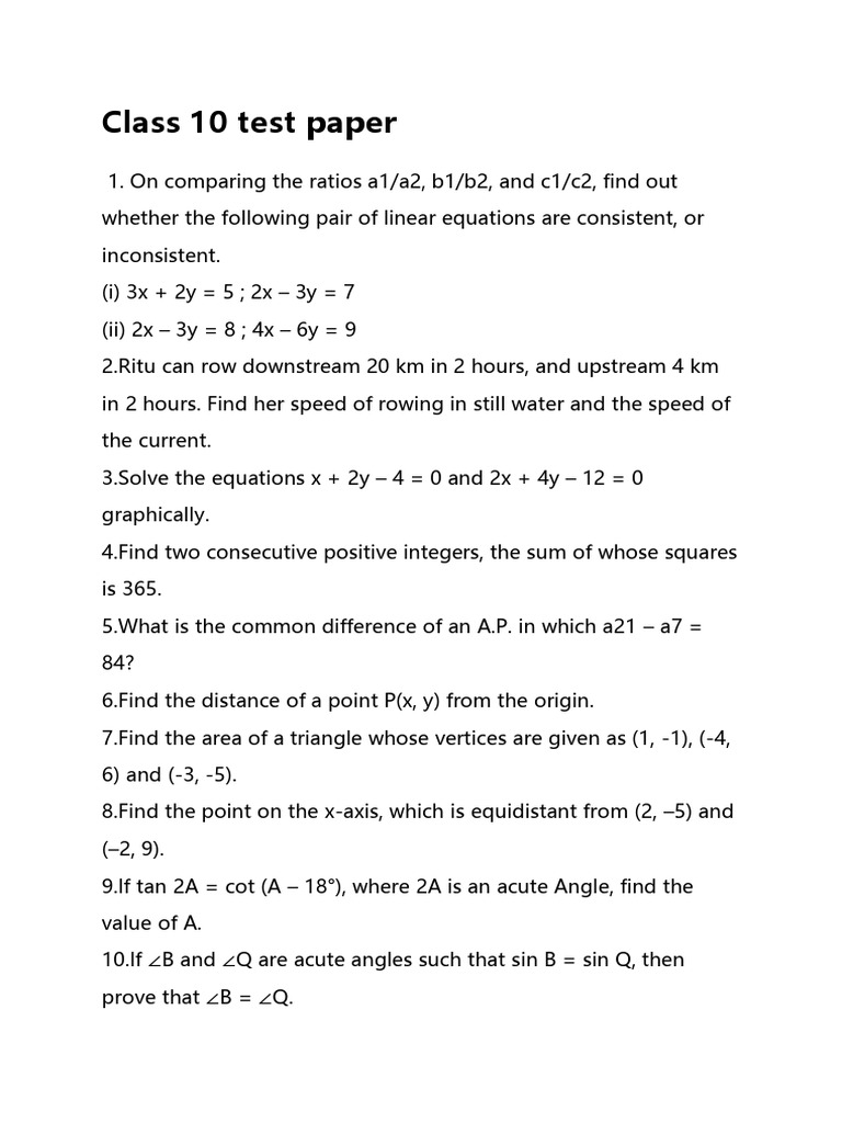 Class 10 Test Paper | PDF