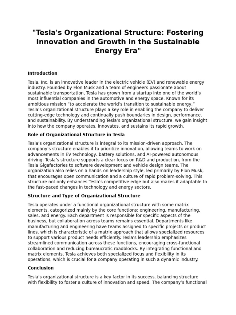 Tesla's Innovative Organizational Structure | PDF | Organizational ...