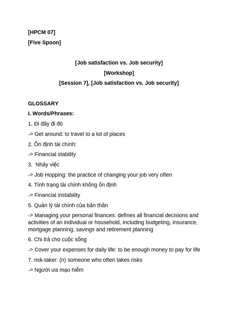 Session 7-FiveSpoons-Job Satisfaction Vs Job Security | PDF