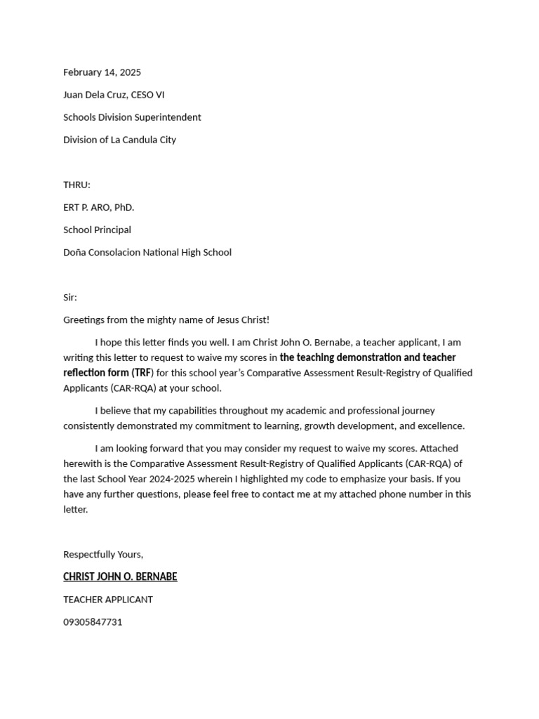 Letter To Waive | PDF