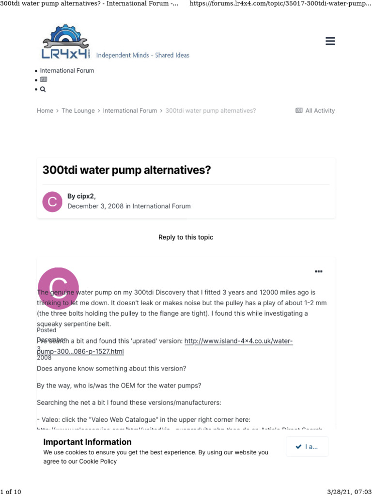 300tdi Water Pump Alternatives | PDF