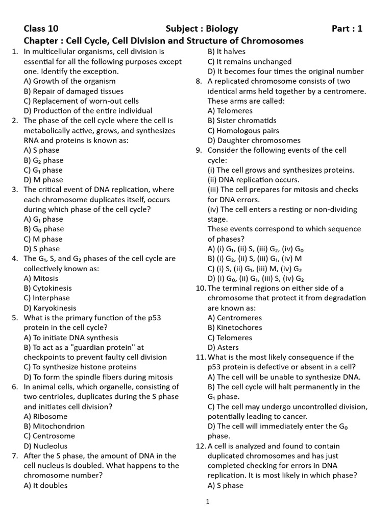 Class 10 Bio CH 1 Cell Cycle, Cell Division and Structure of Chromosomes | PDF | Meiosis | Mitosis
