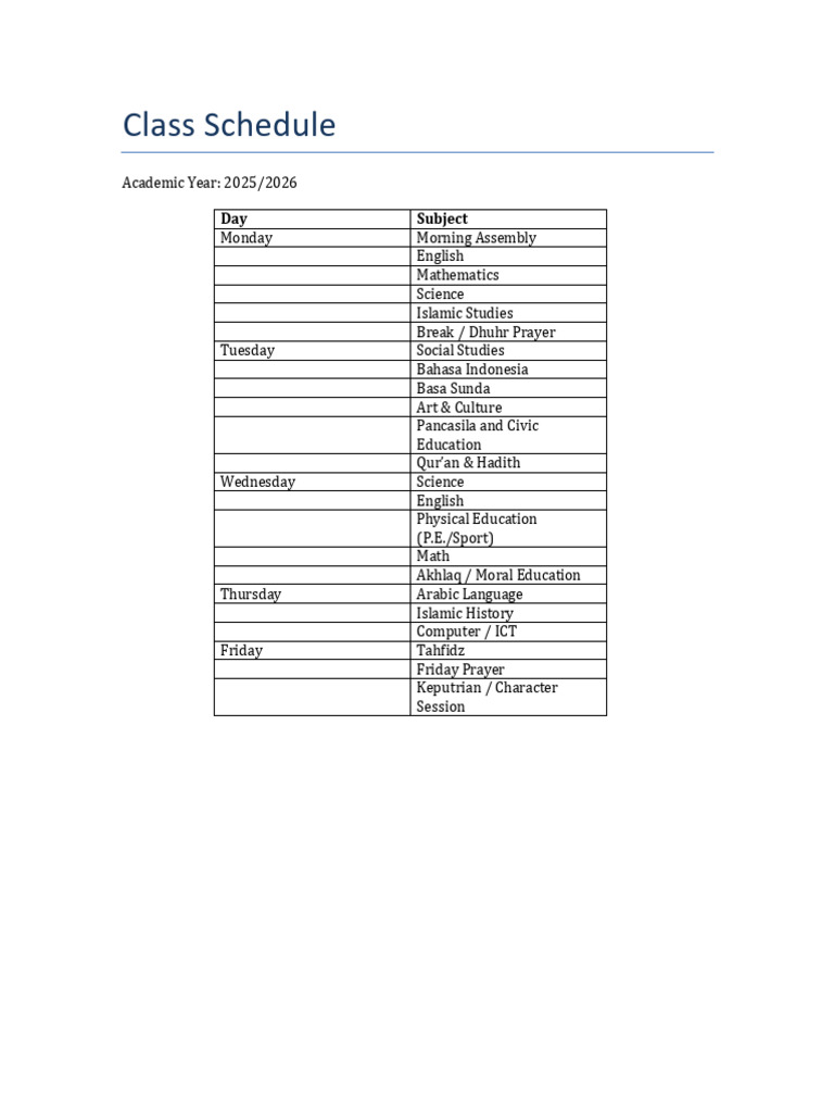 Class Schedule | PDF
