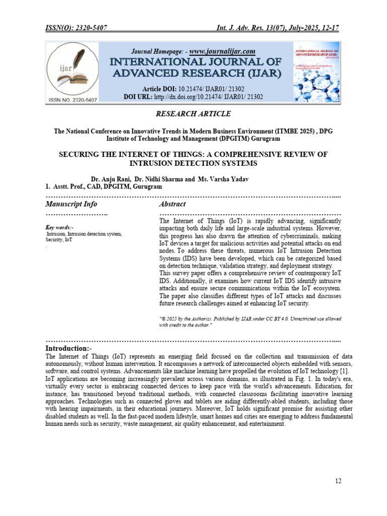 Securing The Internet of Things: A Comprehensive Review of Intrusion ...