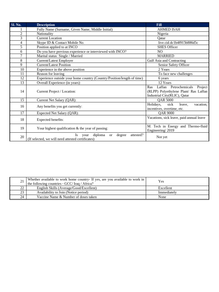 Application Form (Inco) | PDF | Labor Relations | Employee Relations