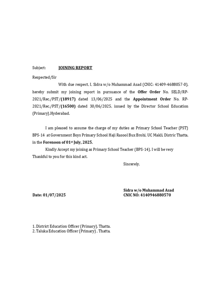 Sidra Joining Report | PDF