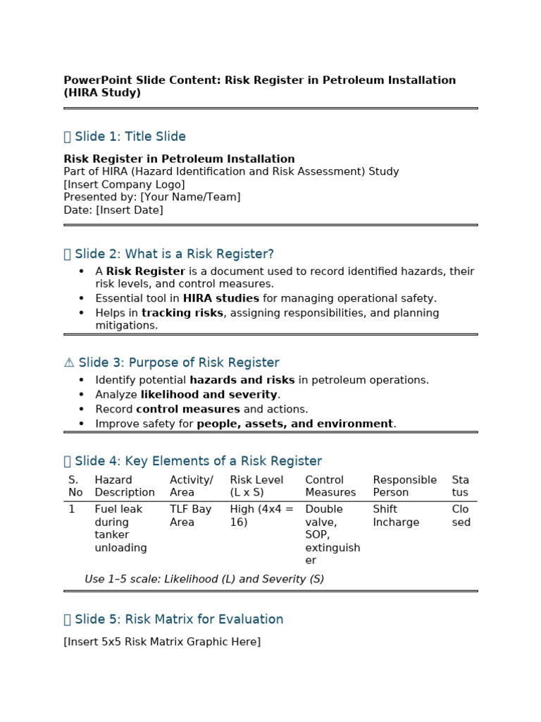 Risk Register Hira | PDF
