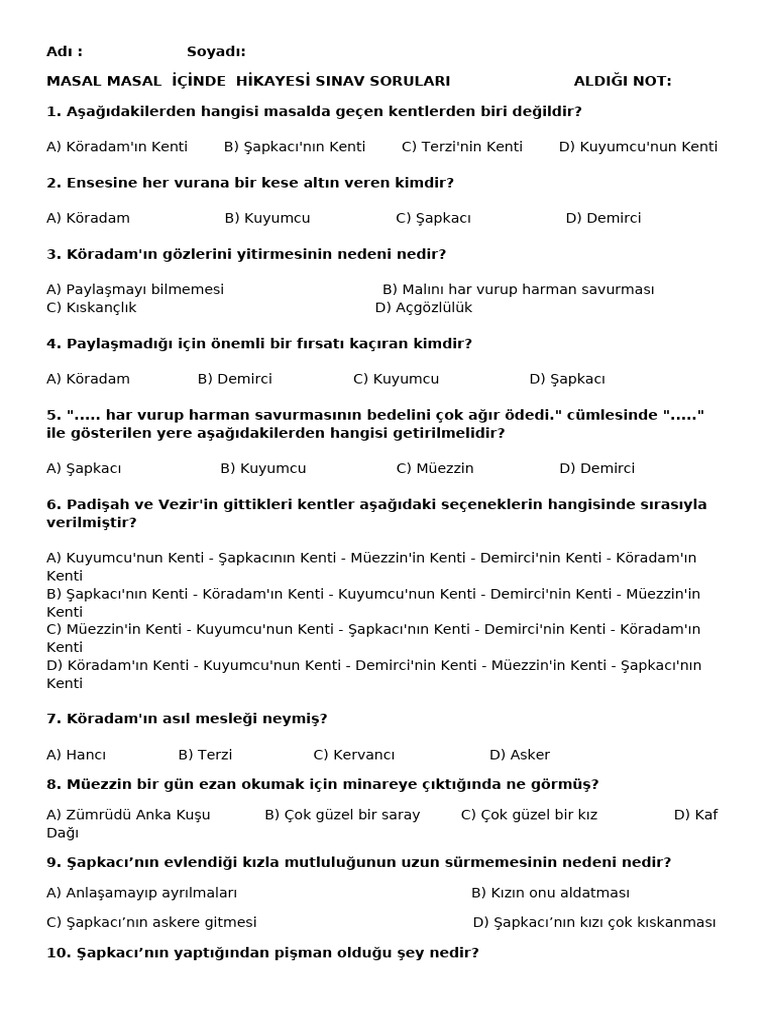 Masal Masal İçi̇nde Sorular | PDF
