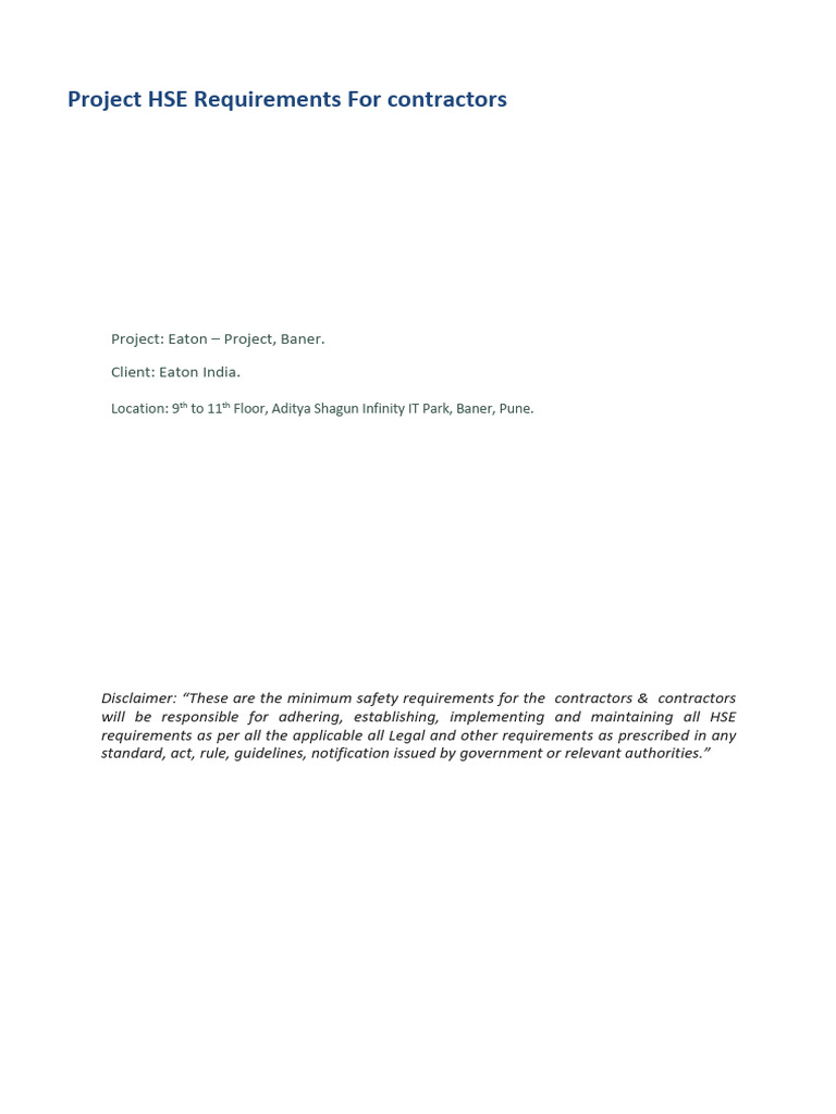 Project HSE Requirements For Contractors | PDF | Safety | Personal ...